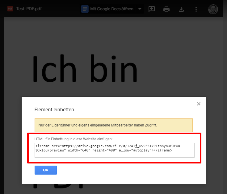 Wordpress pdf einbetten google drive embed code WordPress Webdesign 